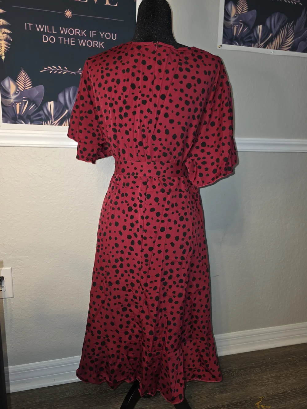 SHEIN | Dresses | Shein Red Midi Wrap Dress With Black Spot Print ...